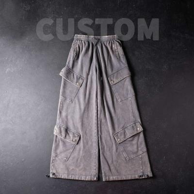 China Custom 430GSM Heavyweight Cotton Vintage Wash Cargo Sweatpants with Baggy Fit for Streetwear Brands for sale