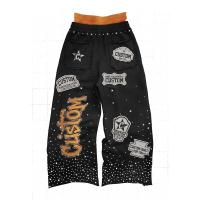 China Heavyweight 380-450 GSM Men Sweatpants with Custom Raw Edge Applique and All-Over Rhinestone Detailing for sale