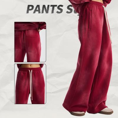 China Custom Heavyweight Cotton Wide Leg Sweatpants with Vintage Wash Effects for Streetwear for sale