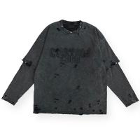China Custom Vintage Distressed Long Sleeve T-Shirt for Streetwear Brands for sale