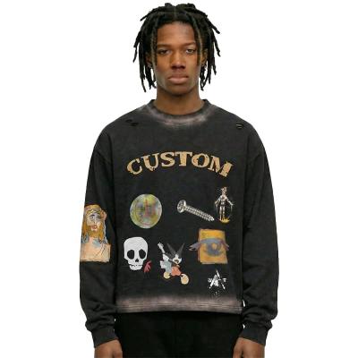 China Custom Private Label Streetwear Vintage Wash Long Sleeve T-Shirt Manufacturer for sale