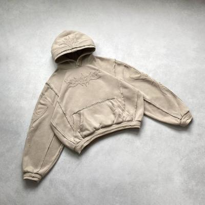 China Custom Heavyweight Vintage Wash 3D Applique Boxy Hoodie for Streetwear Brands for sale