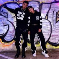 China Custom Graphic Print Hoodie and Cut-and-Sew Panel Sweatpants Set with Oversized Fit for sale