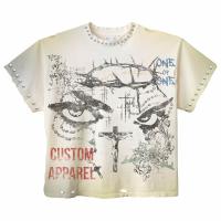 China Custom Oversized Distressed Rhinestone DTG Print Graphic Tee for Streetwear for sale