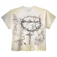 China Custom Oversized Distressed Rhinestone DTG Print Graphic Tee for Streetwear for sale