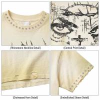China Custom Oversized Distressed Rhinestone DTG Print Graphic Tee for Streetwear for sale
