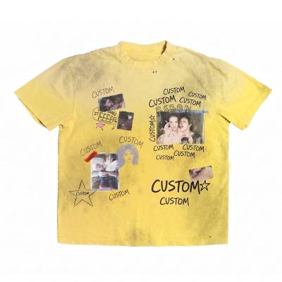 China Custom Dirty Wash Oversized Boxy Fit Hand-Distressed T-Shirt for Streetwear Brands for sale