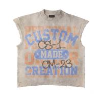 China Custom Vintage Acid Wash Sleeveless T-Shirt with Raw Edge Armholes and 210-250 GSM Fabric for sale
