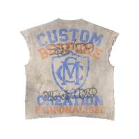 China Custom Vintage Acid Wash Sleeveless T-Shirt with Raw Edge Armholes and 210-250 GSM Fabric for sale