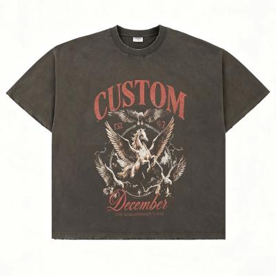 China Custom Vintage Washed Oversized Hand Distressed Graphic Tee for Streetwear Brands for sale