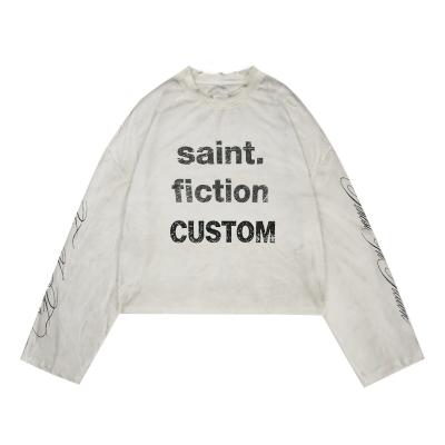 China Custom Screen Print Vintage Wash Boxy Fit Long Sleeve Crop T-Shirt for Men for sale
