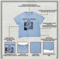 China Custom Vintage Washed Distressed Oversized Raw Edge Graphic T-Shirt for Men for sale
