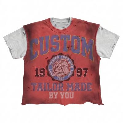 China Custom Oversized Double Layer Distressed Vintage Graphic T-Shirt for Men for sale