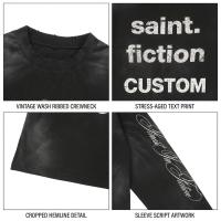 China Custom 100%cotton Wash Distressed Boxy Cropped Long Sleeve T-Shirt for Men for sale