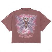 China Custom Vintage Wash Heavyweight Oversized Graphic T-Shirt with Metal Eyelets for sale