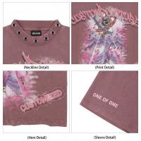 China Custom Vintage Wash Heavyweight Oversized Graphic T-Shirt with Metal Eyelets for sale