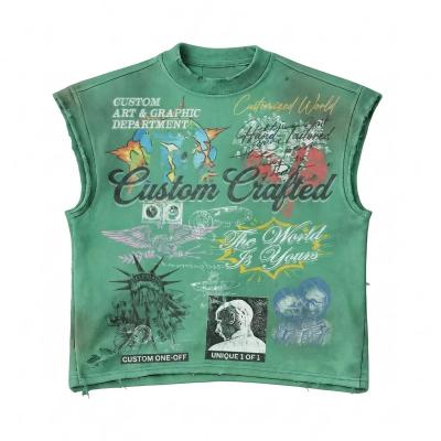 China Custom Acid Wash Vintage Distressed Sleeveless T-Shirt Manufacturer for sale