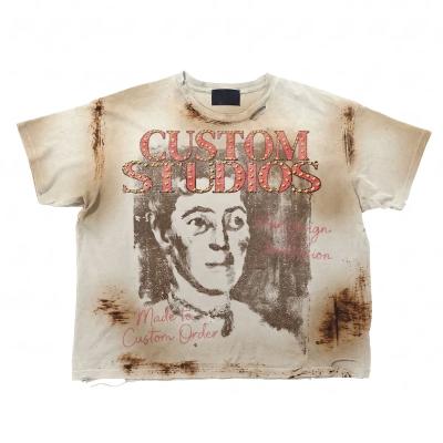 China Custom Heavyweight Distressed Details Vintage Mud Wash Boxy Fit T-Shirt for Men for sale