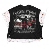 China High Street Custom Burn-Effect & Frayed Edges Double-Layered Distressed T-Shirts for sale