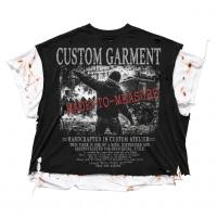 China High Street Custom Burn-Effect & Frayed Edges Double-Layered Distressed T-Shirts for sale