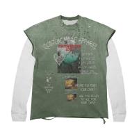China Custom Vintage Wash Fake Two-Piece Distressed Long Sleeve T-Shirt for Men for sale
