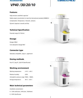 China VP20 VP10 No Leakage Anesthesia Vaporizer Stable Gas Output ISO8835-4 Certified for sale