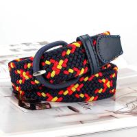 China Fashion Women Elastic Fabric Woven Belt 95cm Soft Surface Leather Custom Logo for sale