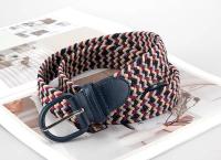 China Fashion Women Elastic Fabric Woven Belt 95cm Soft Surface Leather Custom Logo for sale