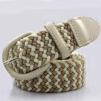 China Fashion Women Elastic Fabric Woven Belt 95cm Soft Surface Leather Custom Logo for sale