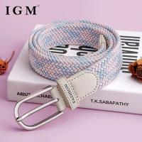 China Fashion Women Elastic Fabric Woven Belt 95cm Soft Surface Leather Custom Logo for sale