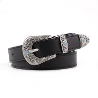 China Women PU Leather Belt 107cm Metal Engraved Buckle Bohemian Style Fashion Casual Belt for sale