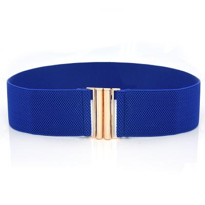 China Women Elastic Stretch Cinch Belt 6cm Wide 68cm Long Silver Clasp Buckle Fashion Dress Belt for sale