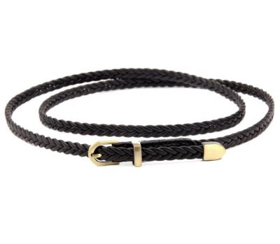 China PU Faux Braided Fabric Belt 0.8cm Handmade Skinny Lady Dress Belt Custom Size for sale