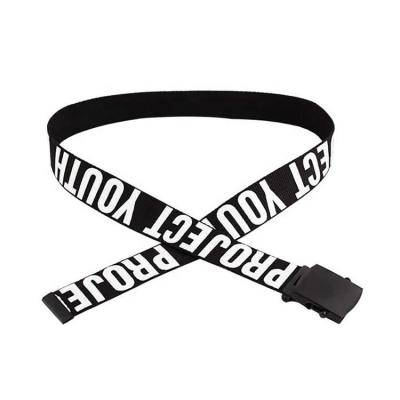 China Custom Printed Canvas Belt 130cm Length 3.8cm Width Flip Top Fabric Belt for Men for sale