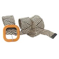 China Straw Woven Elastic Waist Belt 4.5cm Width 100cm Length Wooden Buckle Women Dress Belt for sale