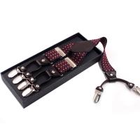 China Vintage Men Leather Suspenders 6 Iron Elastic Strap Clip 3.5cm Width 120cm Length for sale