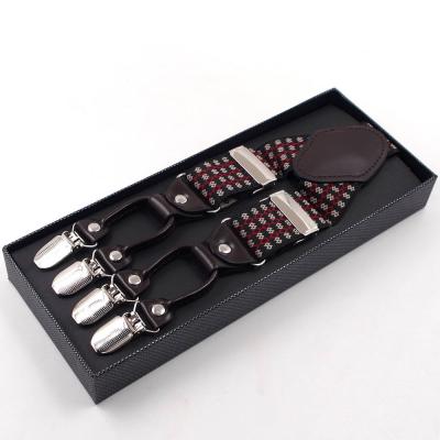 China Vintage Men Leather Suspenders 6 Iron Elastic Strap Clip 3.5cm Width 120cm Length for sale