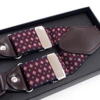 China Vintage Men Leather Suspenders 6 Iron Elastic Strap Clip 3.5cm Width 120cm Length for sale