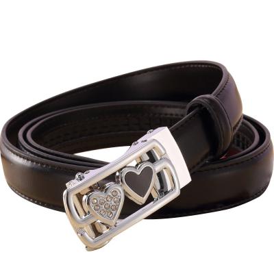China Vintage Fake Leather Belt 100cm Gold Solid Color Automatic Buckle Belt for Women for sale