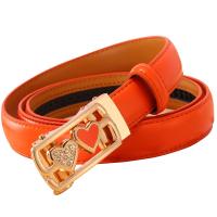 China Vintage Fake Leather Belt 100cm Gold Solid Color Automatic Buckle Belt for Women for sale
