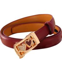 China Vintage Fake Leather Belt 100cm Gold Solid Color Automatic Buckle Belt for Women for sale