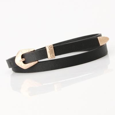 China Women Skinny PU Leather Belt 1.1cm Waist Belt Designer Eco Friendly 102cm for sale