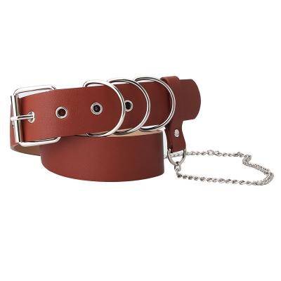 China Custom PU Leather Waist Chain Belt for Women 3.8cm Wide 104cm Punk Style for sale
