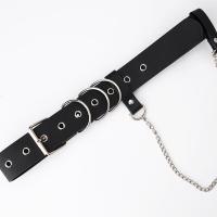 China Custom PU Leather Waist Chain Belt for Women 3.8cm Wide 104cm Punk Style for sale