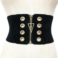 China 12cm Wide PU Elastic Band Ladies Belt with Zinc Alloy Buckle 70cm for sale