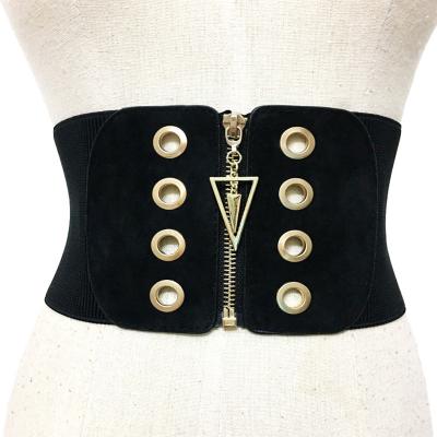 China 12cm Wide PU Elastic Band Ladies Belt with Zinc Alloy Buckle 70cm for sale
