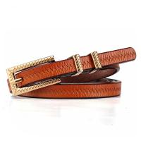 China Eco-Friendly Women Leather Belt 90cm Thin Gold Metal Ladies Belt Custom Logo for sale