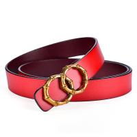 China Ladies Casual Leather Belt 2.3cm Width Double Circle Buckle Custom Size 100-115cm for sale
