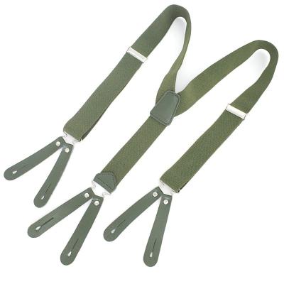 China Army Green Elastic Suspender Pants 3.5cm Microfiber Leather Y Back Suspenders Custom for sale