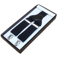 China Pure Color Braces Polyester Mens Trouser Braces 3.5cm Solid Leather Suspenders for sale
